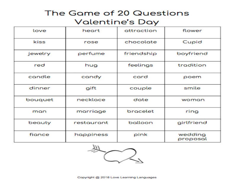 20 Questions Valentine's Day Party Game, Printable Download Homeschool ...