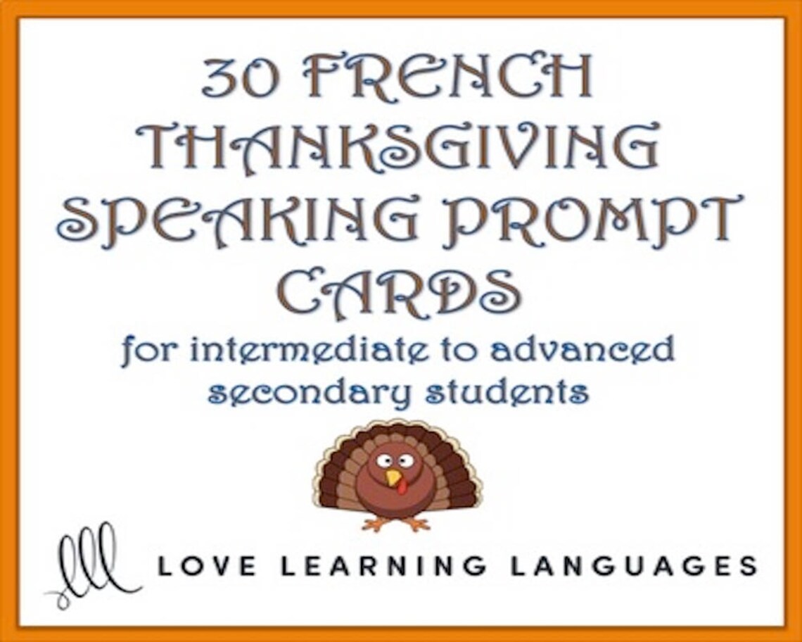 French Thanksgiving Question Cards 30 French Thanksgiving Speaking ...