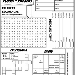 Spanish Verb PODER Worksheet Present Tense 6 Activities One Page ...