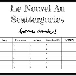 French New Year's Scattergories Game Printable Download Nouvel an ...
