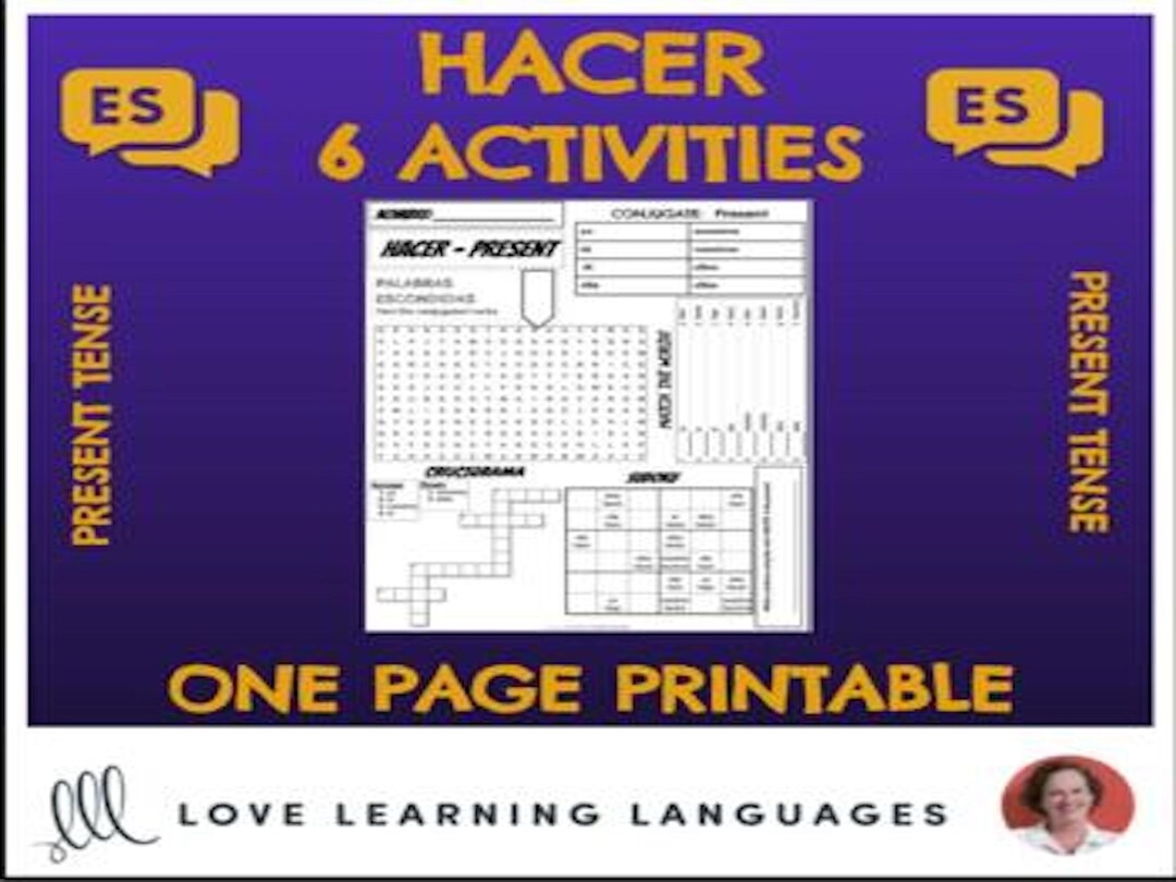 Spanish Verb HACER Worksheet Present Tense 6 Activities One Page ...
