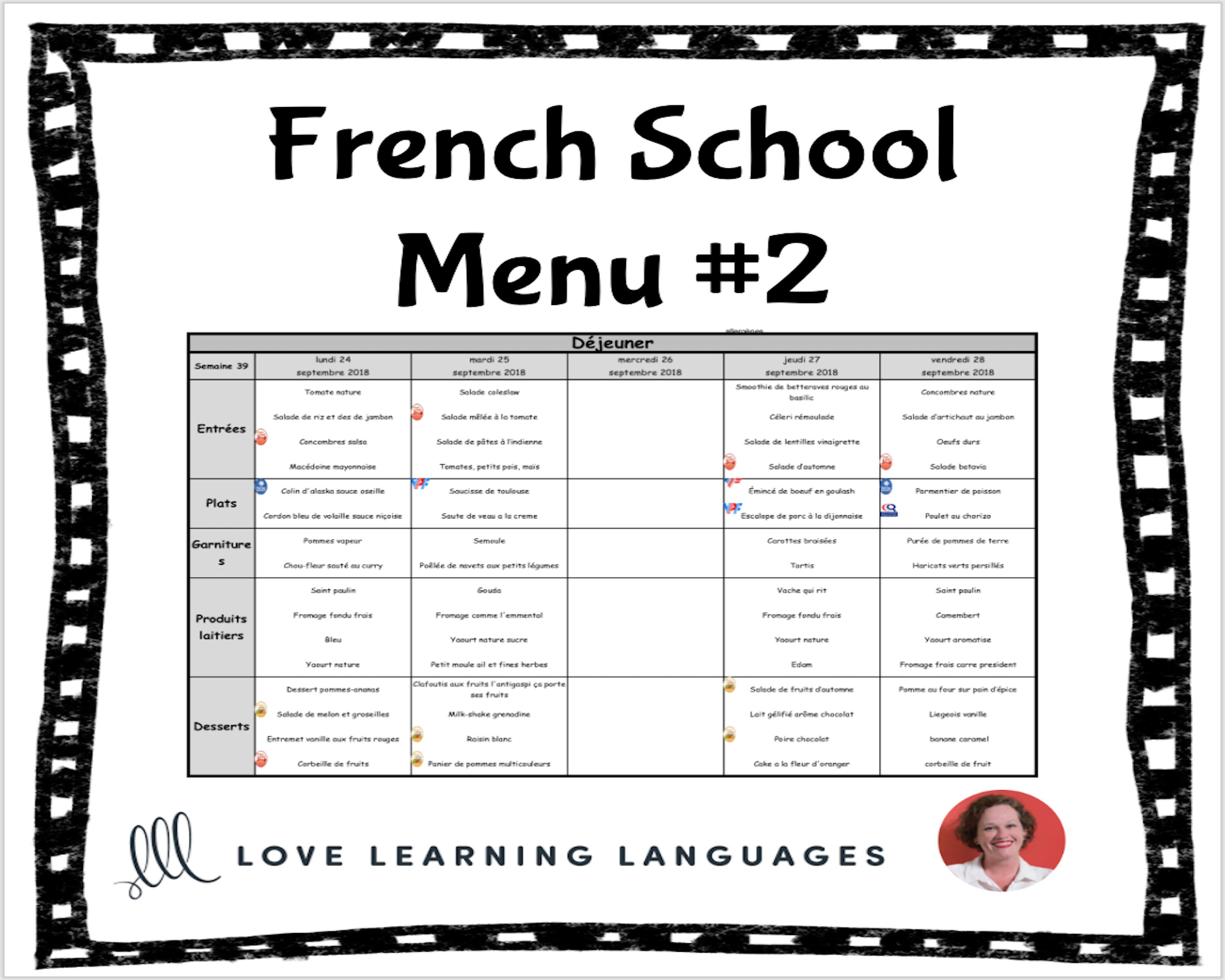 French School Lunch Menu 2 Homeschool - Etsy