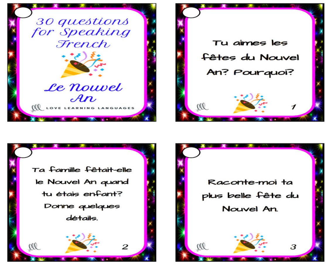 French Nouvel an Question Cards 30 French New Year's - Etsy
