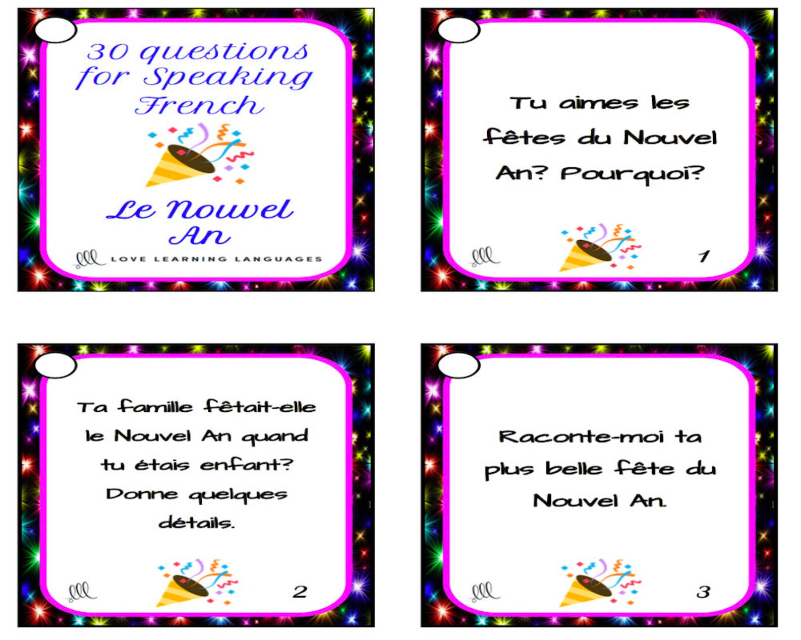 French Nouvel an Question Cards 30 French New Year's - Etsy