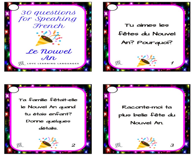 French Nouvel an Question Cards 30 French New Year's - Etsy