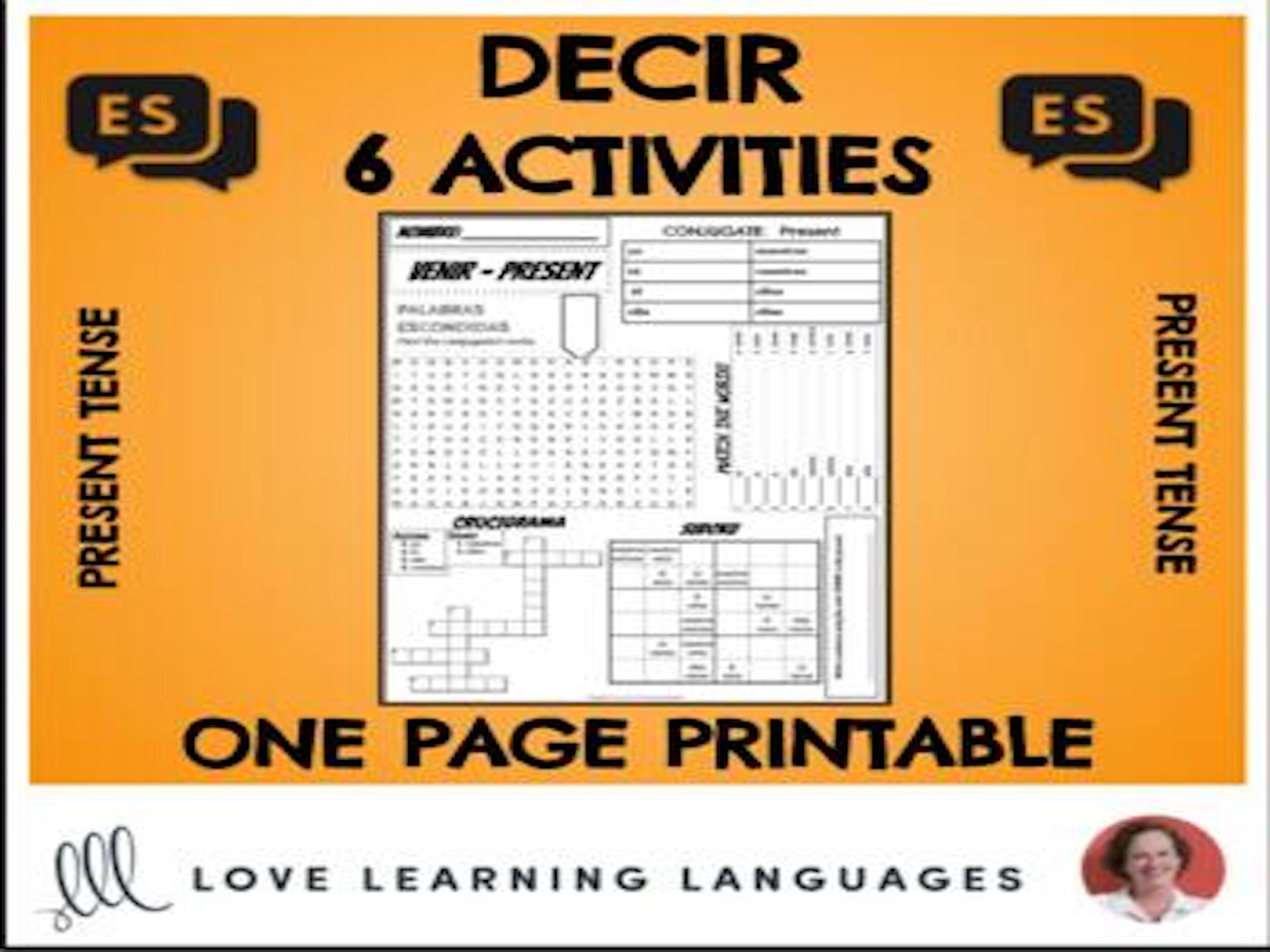 Spanish Verb DECIR Worksheet Present Tense 6 Activities | Etsy