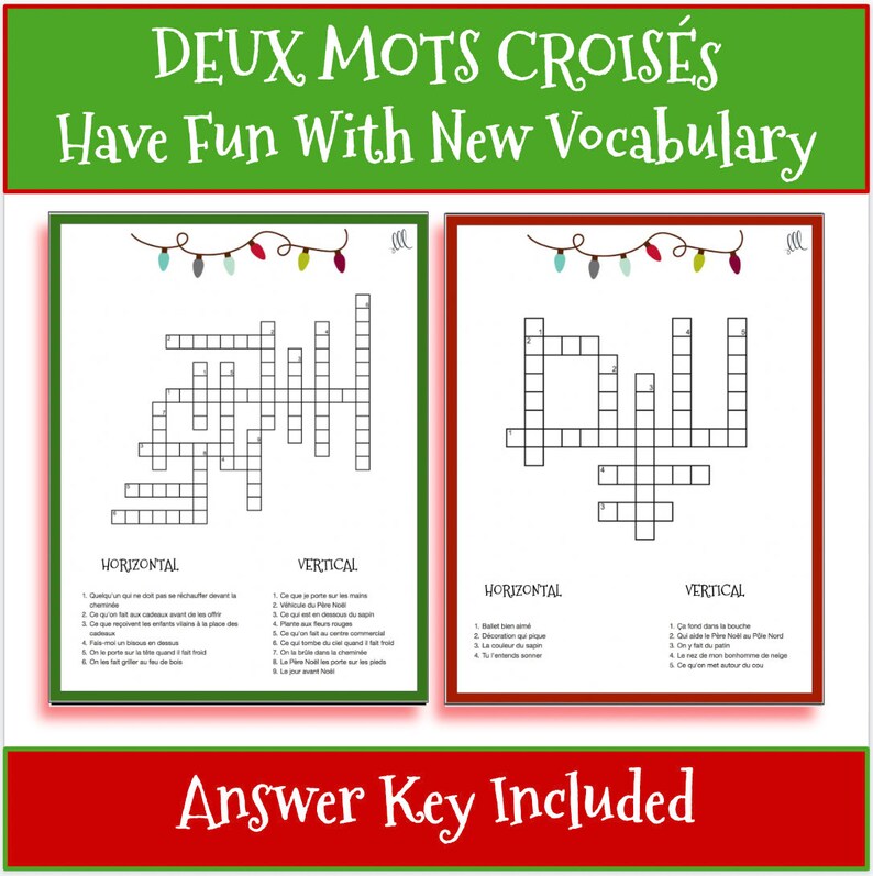 French Christmas Crossword Puzzle Printable Download Mots Croisés Pour ...