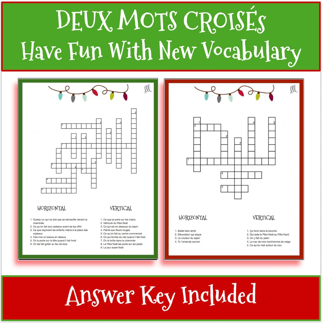 French Christmas Crossword Puzzle Printable Download Mots Croisés Pour ...
