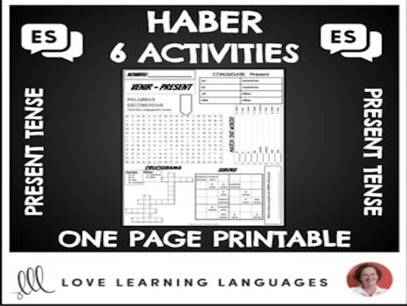 Spanish Verb HABER Worksheet Present Tense 6 Activities One Page ...