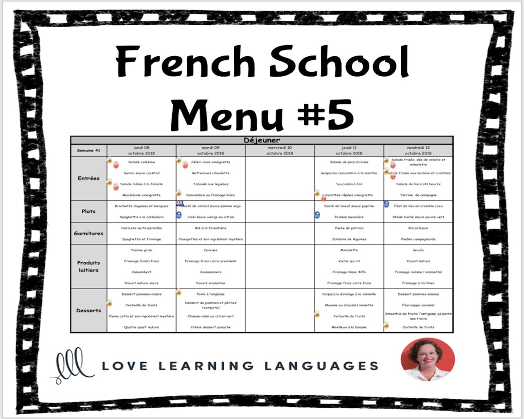 French School Lunch Menu 5 - Etsy