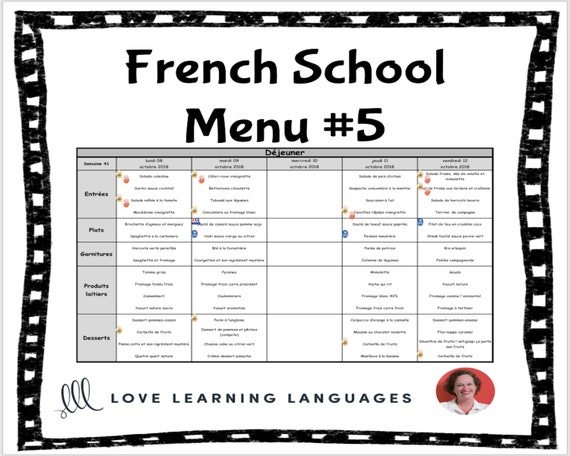 French School Lunch Menu 5 - Etsy