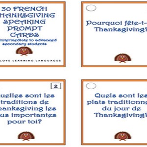 French Thanksgiving Question Cards 30 French Thanksgiving Speaking ...