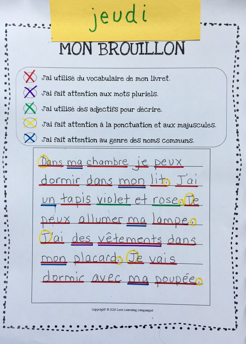 Le Paragraphe De La Semaine 1 Week French Primary Writing Program ...
