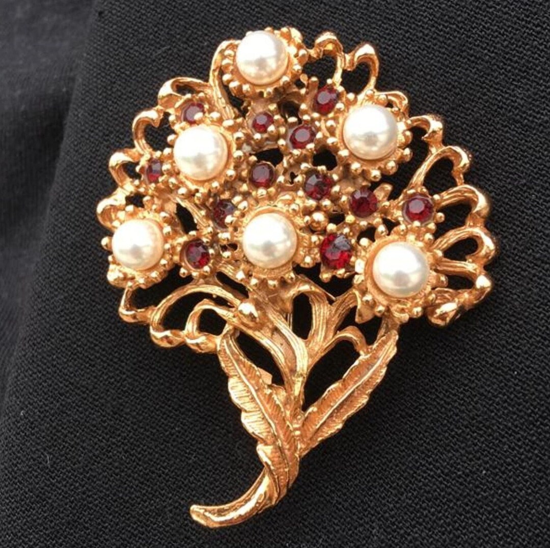 Gold Pearl Flower Brooch, Large Flower Brooch, Elegant Jewel Brooch ...