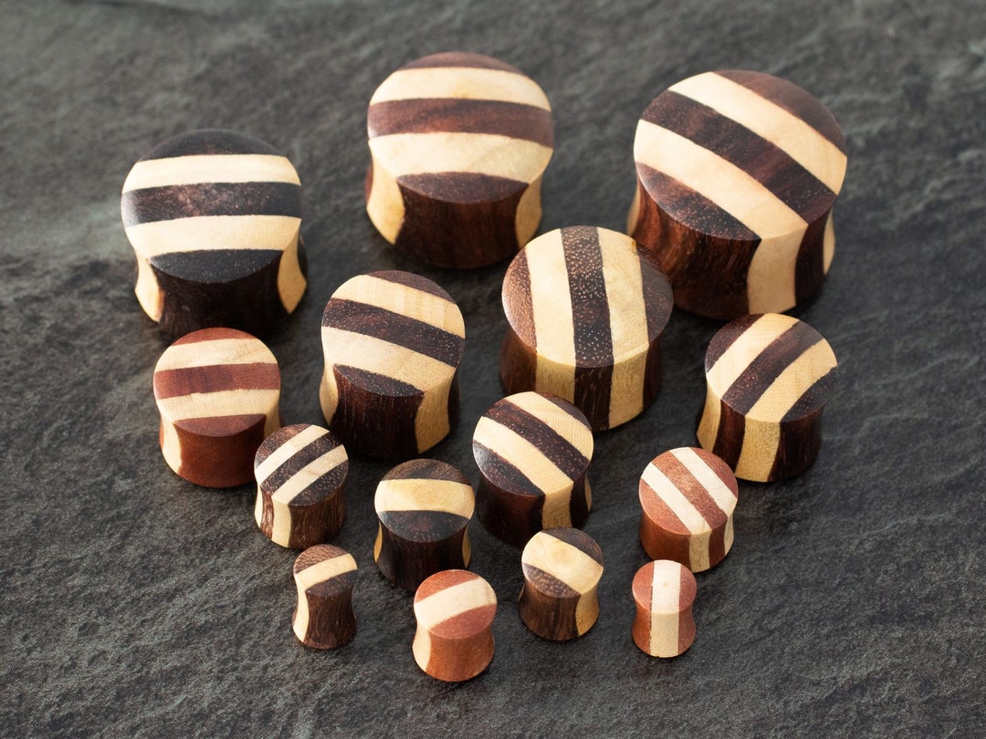 Striped Ear Plug From Wood Large Sizes Flesh Tunnel Bicolor Plug Gauges ...