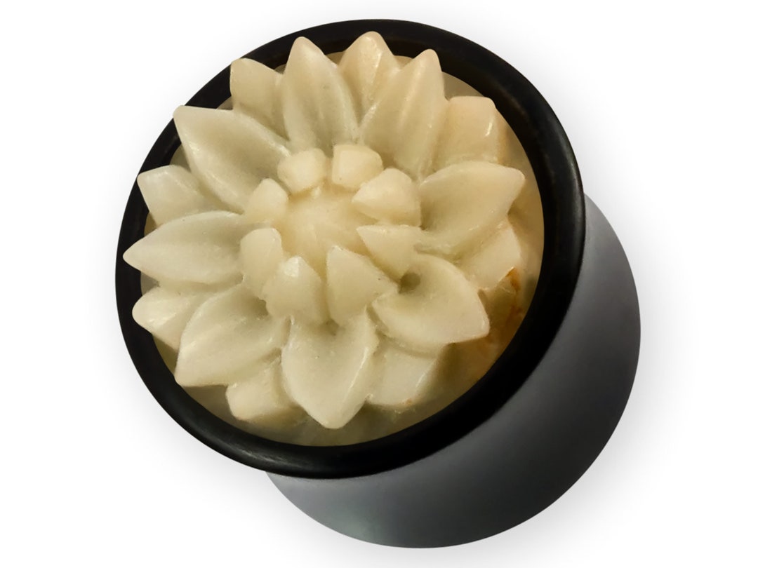 Horn Ear Plugs Lotus Flower With Carved Tagua Nut Inlay - Etsy