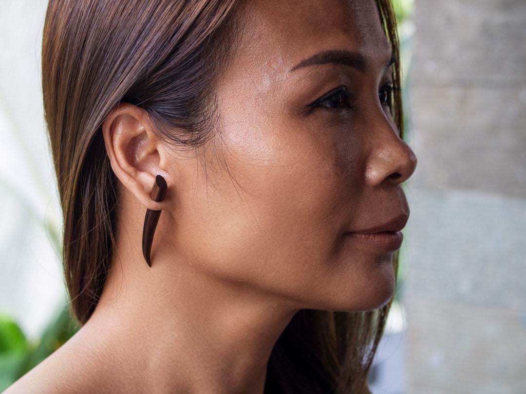 Fake Taper Stretcher Piercing - Curved Taper Made of Dark Wood - Etsy