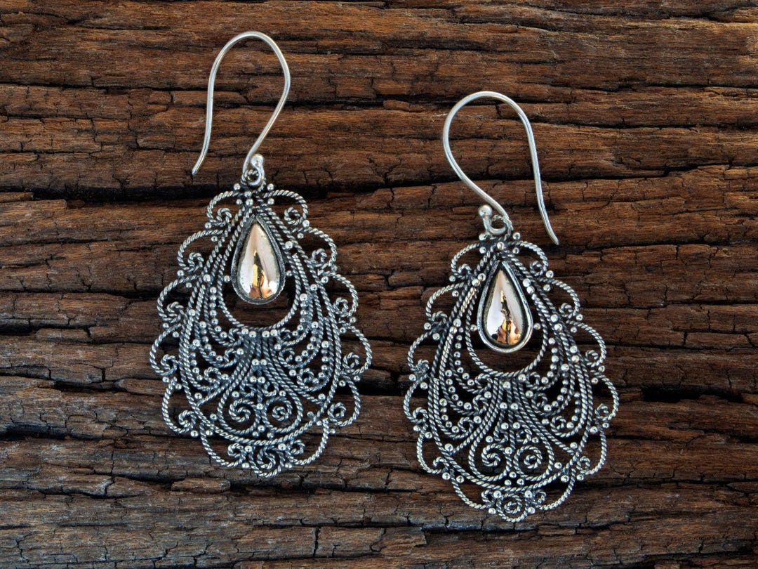 Beautiful Silver Hoop Earrings - Boho Silver Earrings - Filigree ...