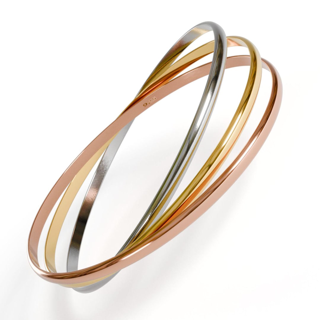 925 Silver Triple Bangle Set Tricolor I Bangle Bracelet Silver, Gold ...