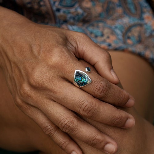 Natural Abalone Shell Ring Abalone Sterling Silver Ring Boho - Etsy
