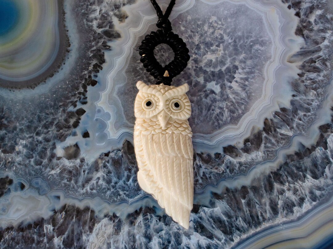 Owl Pendant Bone Carving Bird Necklace Kids Jewelry Owly - Etsy
