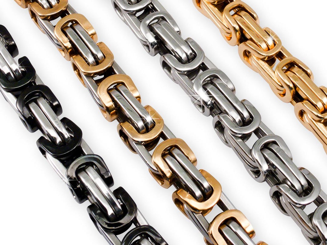 Stainless Steel Byzantine King Chain Necklace - Square Curb Chain ...