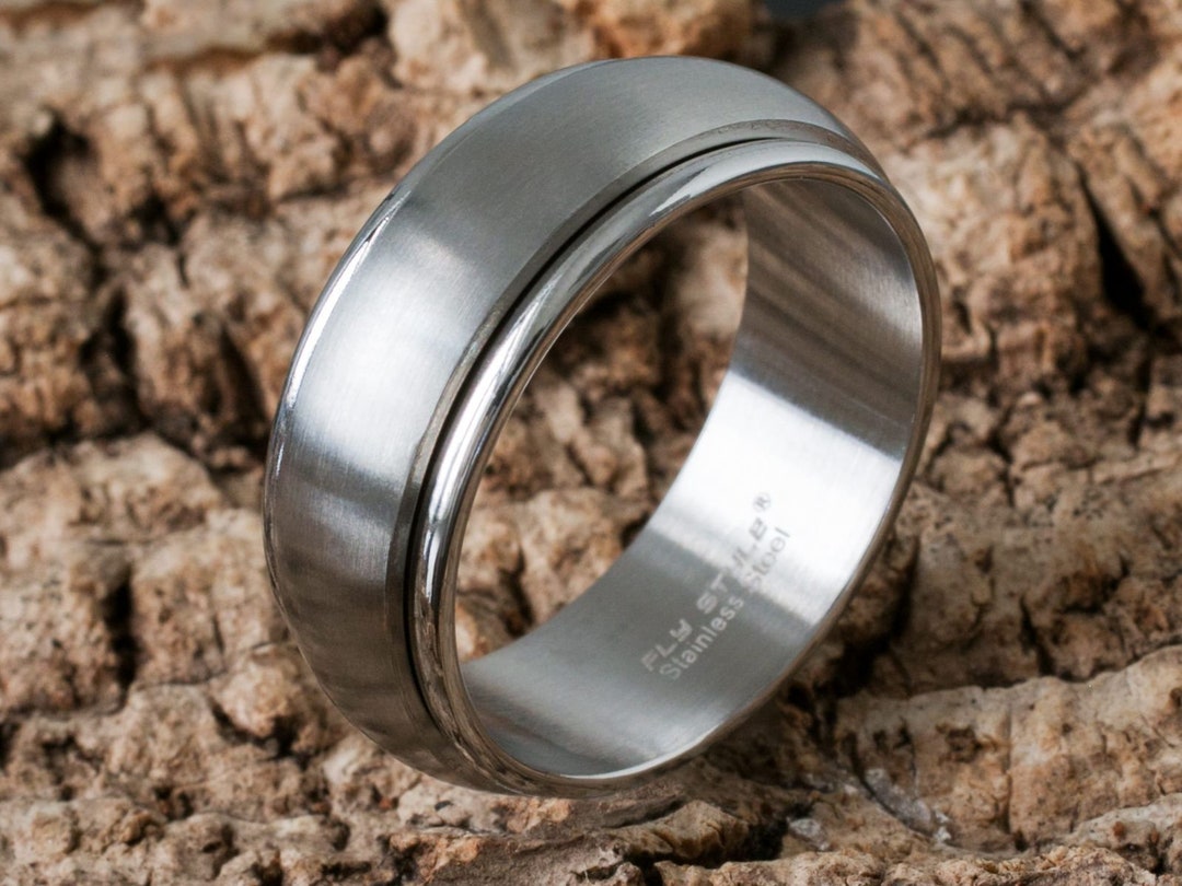 Stainless Steel Ring , Spinning Rotating Meditation Ring, Band Ring ...