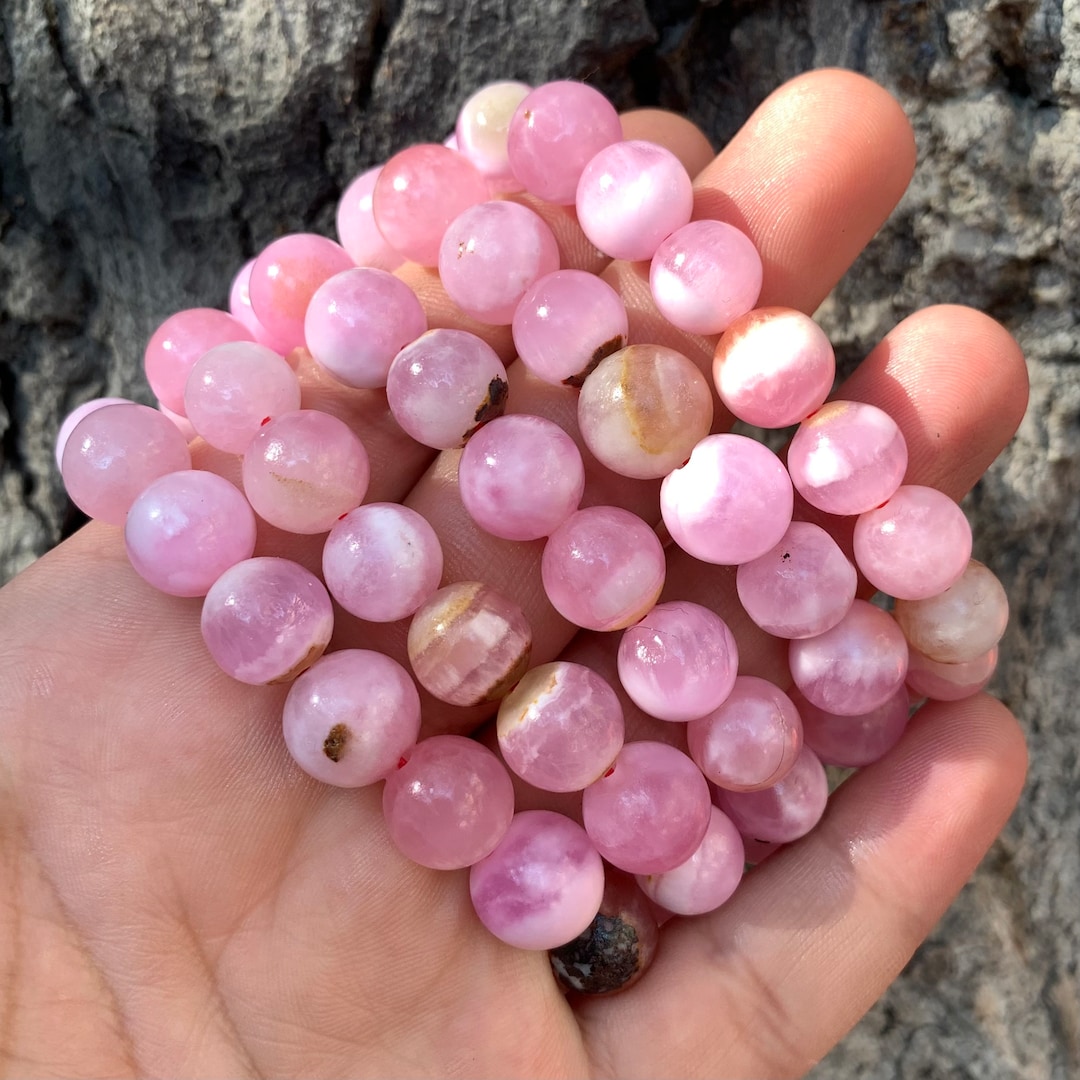 Pink Aragonite Calcite Beads Bracelets, Calcite Beads Bracelet, Pink ...