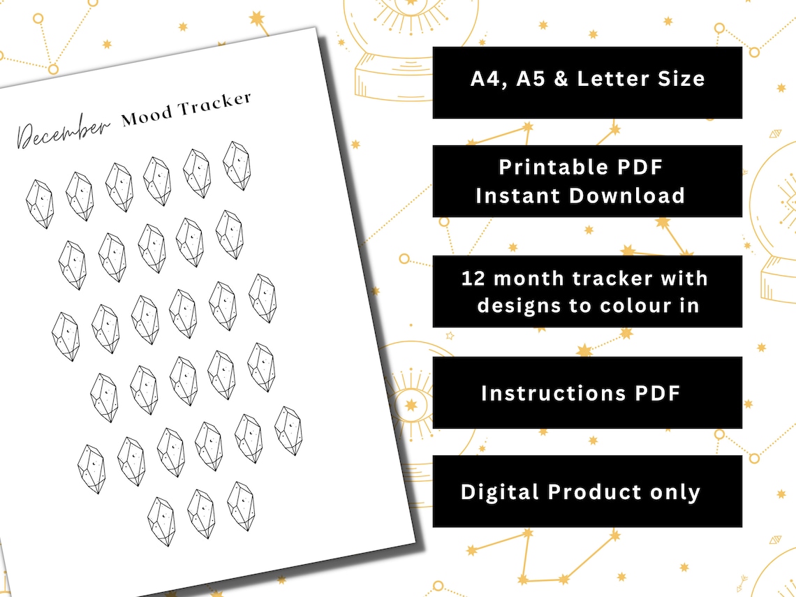 Celestial Mood Tracker, Printable, Monthly Mood Chart, Themed, Bullet ...