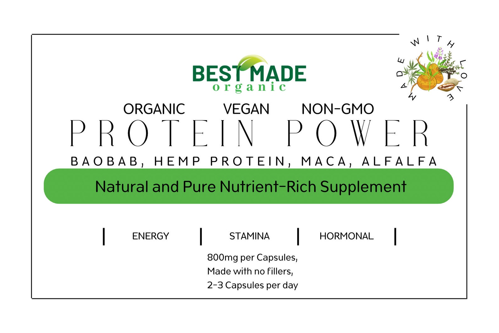 Protein Power Capsules Black Maca Baobab Hemp Alfalfa Bestmadeorganic ...