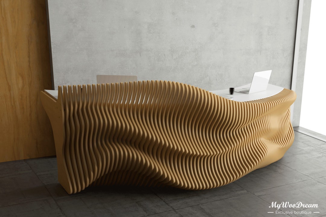 Plywood Reception Desk | Wavy Ocean Design Counter - Etsy