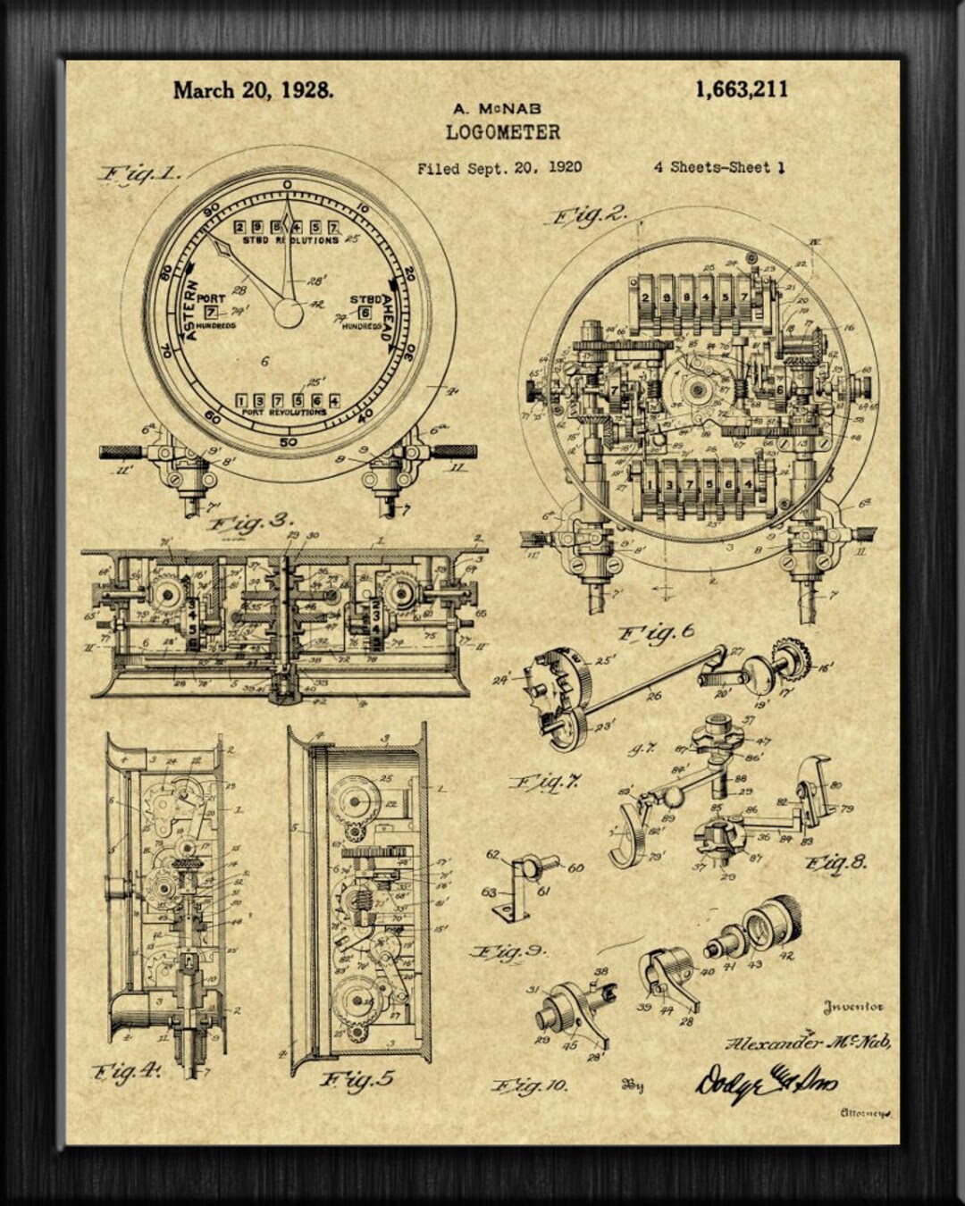Logometer. Vintage Boat 1928 Patent Print. Boat Art. Boat Wall Art ...