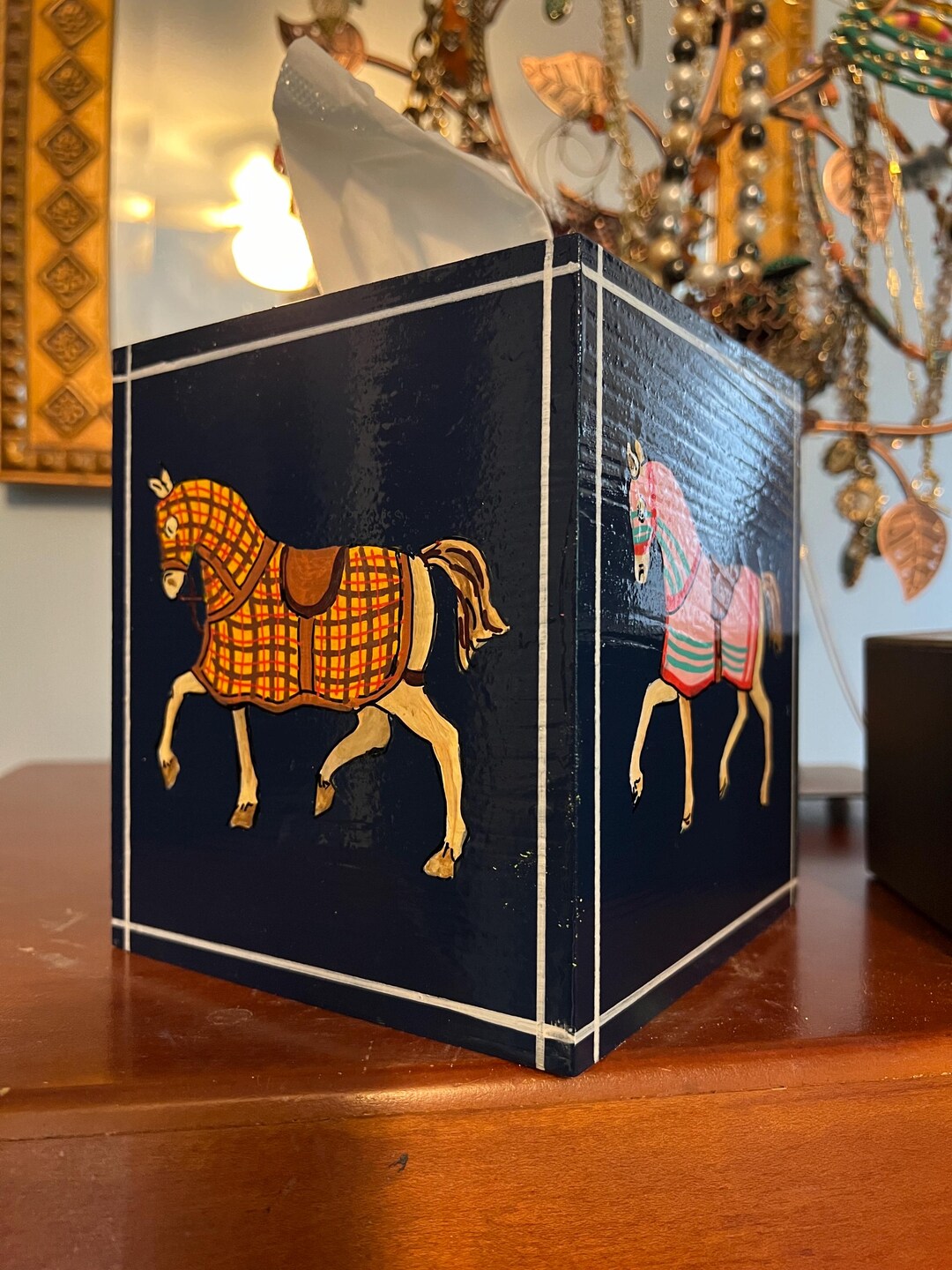 Hand-painted Hermès Inspired Tissue Box Cover With Equestrian Theme - Etsy
