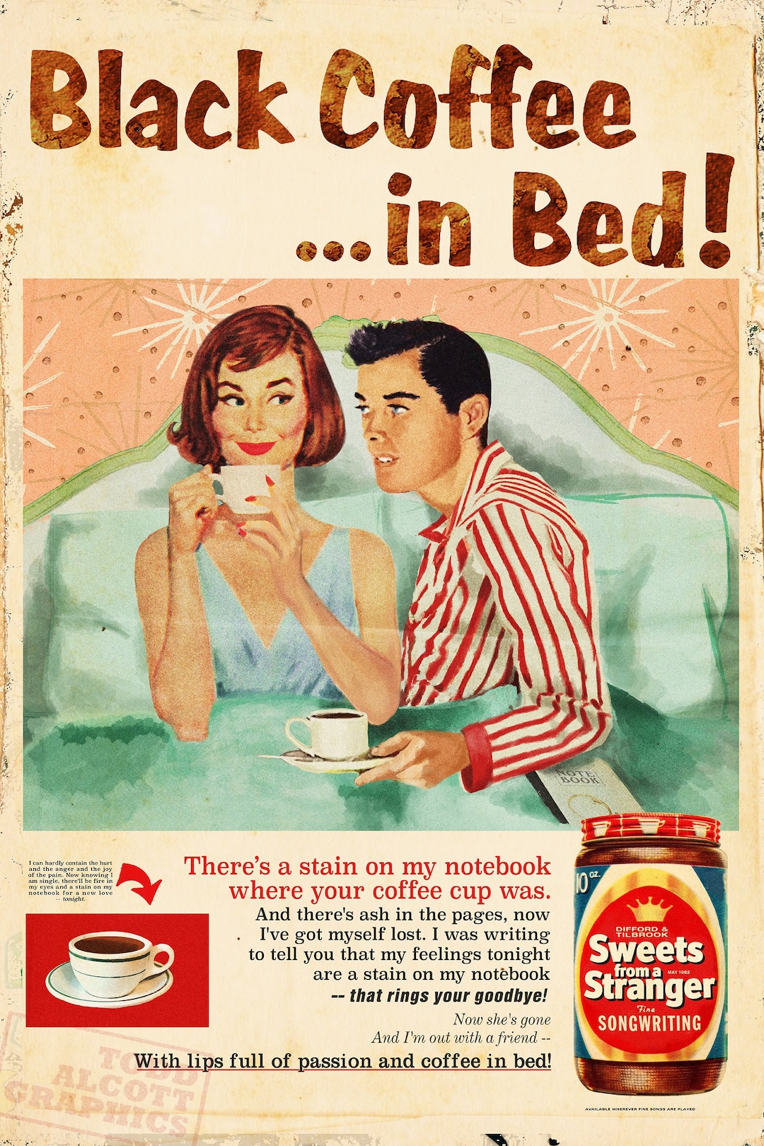 Squeeze black Coffee in Bed 1950's Coffee Ad Mashup Art Print - Etsy