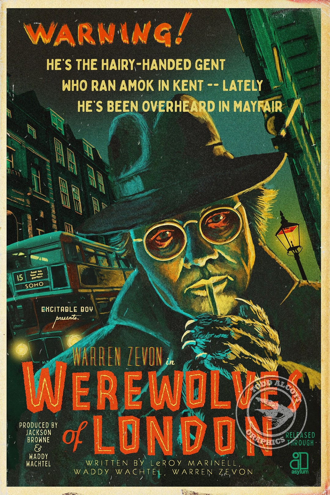 Warren Zevon "werewolves of London" 1930s Movie Poster Mashup Art Print ...