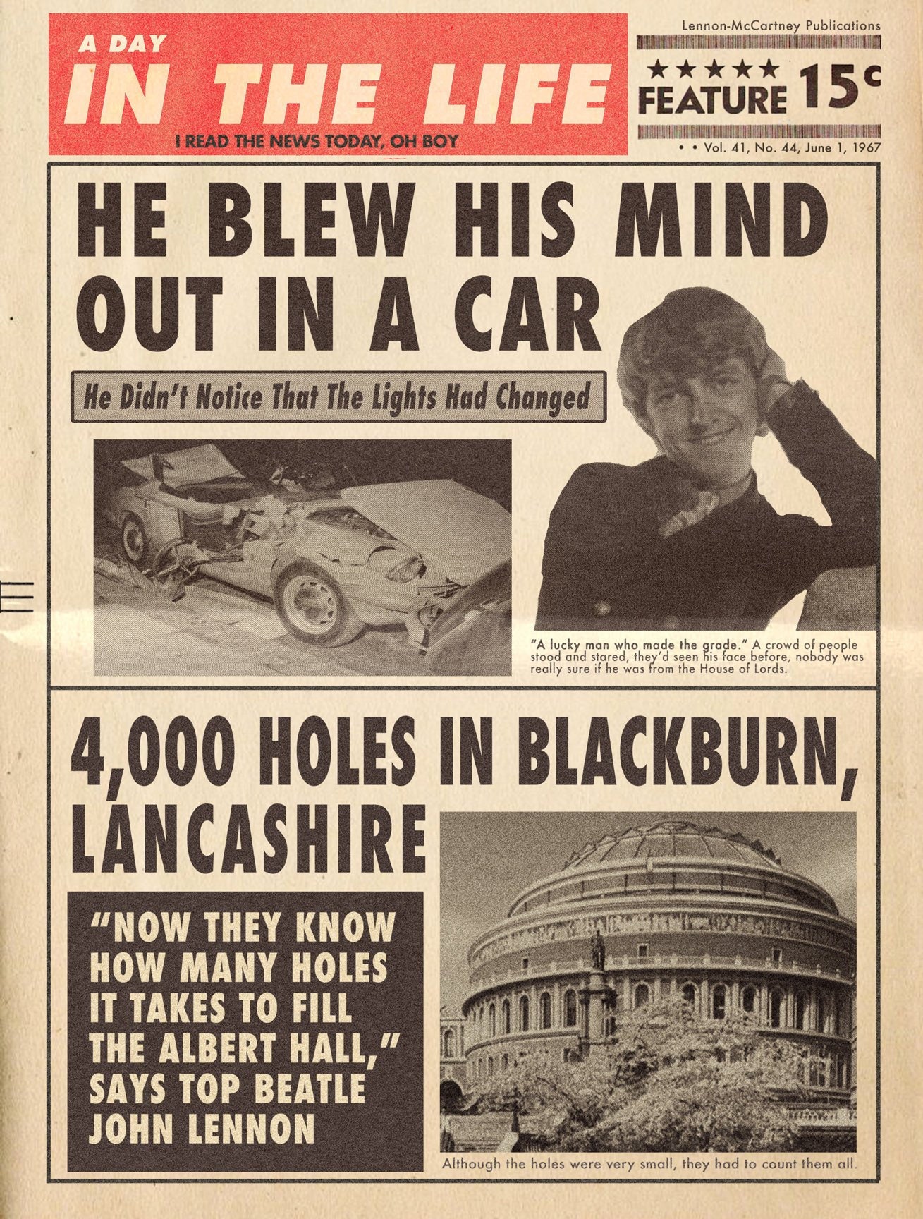 A Day In The Life, a newspaper by Lennon-McCartney Publications. : r ...