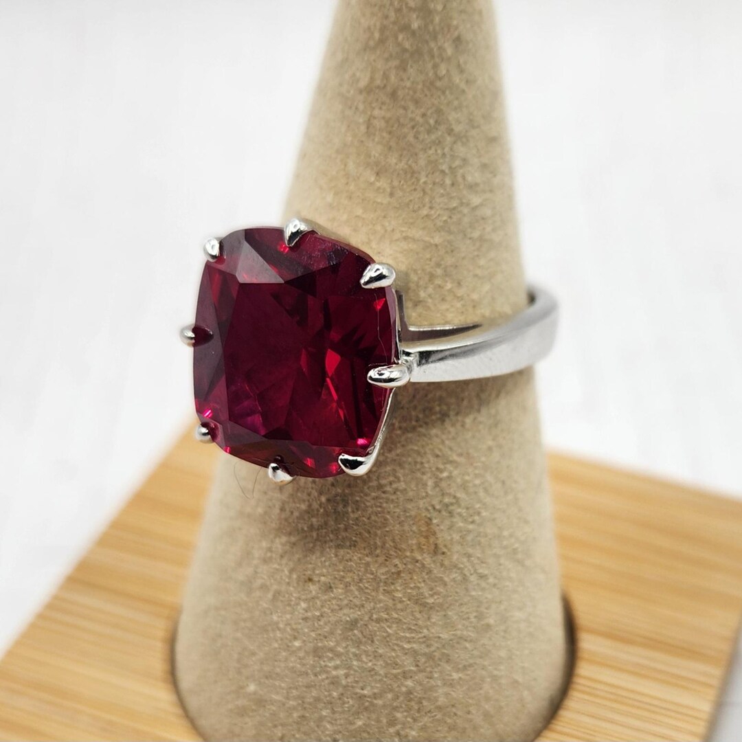 LARGE RUBY 8-prong Solitaire Ring in Rhodium Over Sterling Silver ...