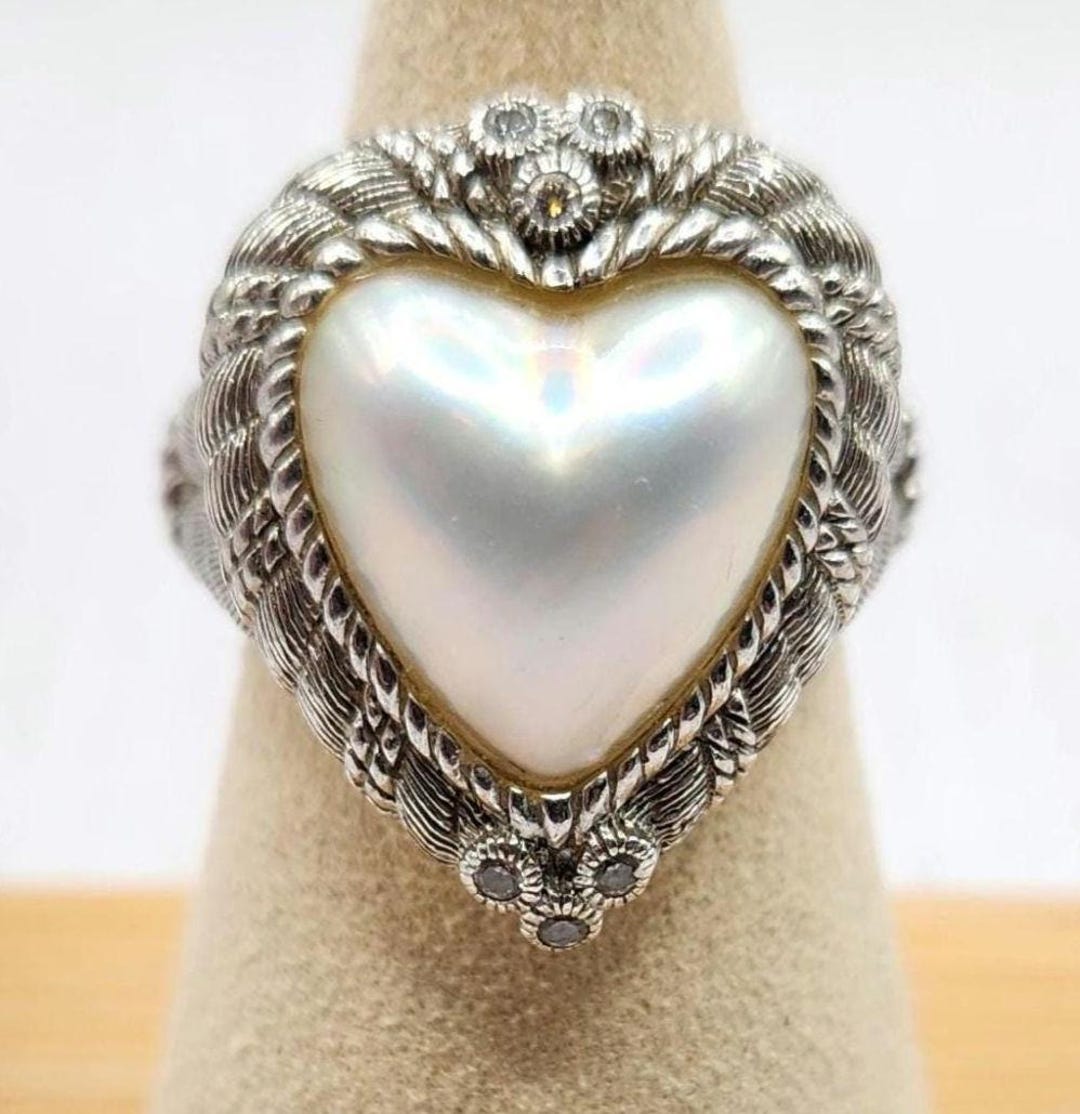 JUDITH RIPKA Heart-shaped Baroque Pearl and CZ Ring in Sterling Silver ...