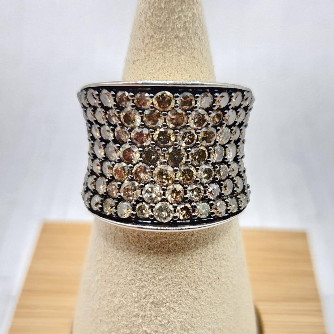 CHAMPAGNE DIAMOND Saddle Ring in Rhodium Over Sterling Silver - Size 7 ...