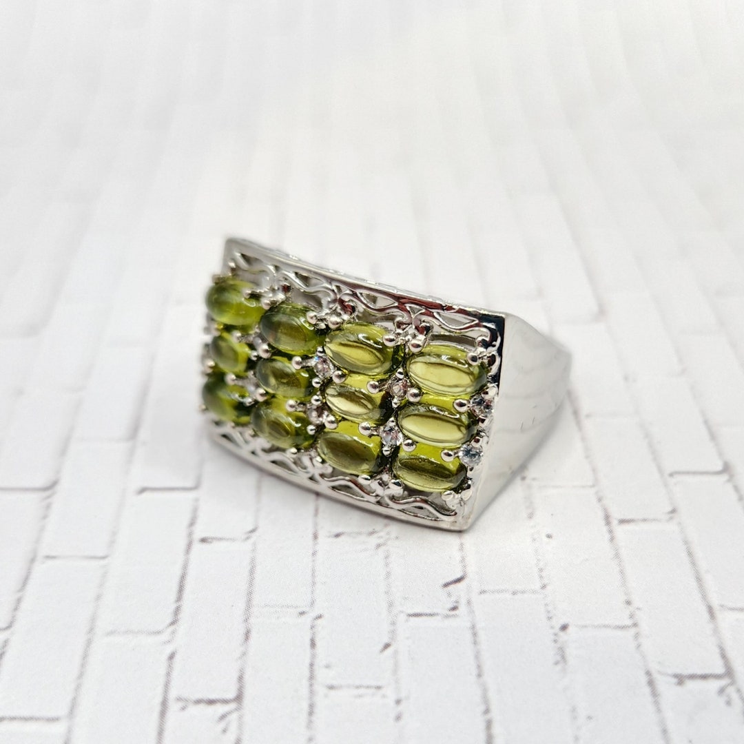 RARE Vesuvianite and White Zircon Ring in Platinum Over Sterling Silver ...