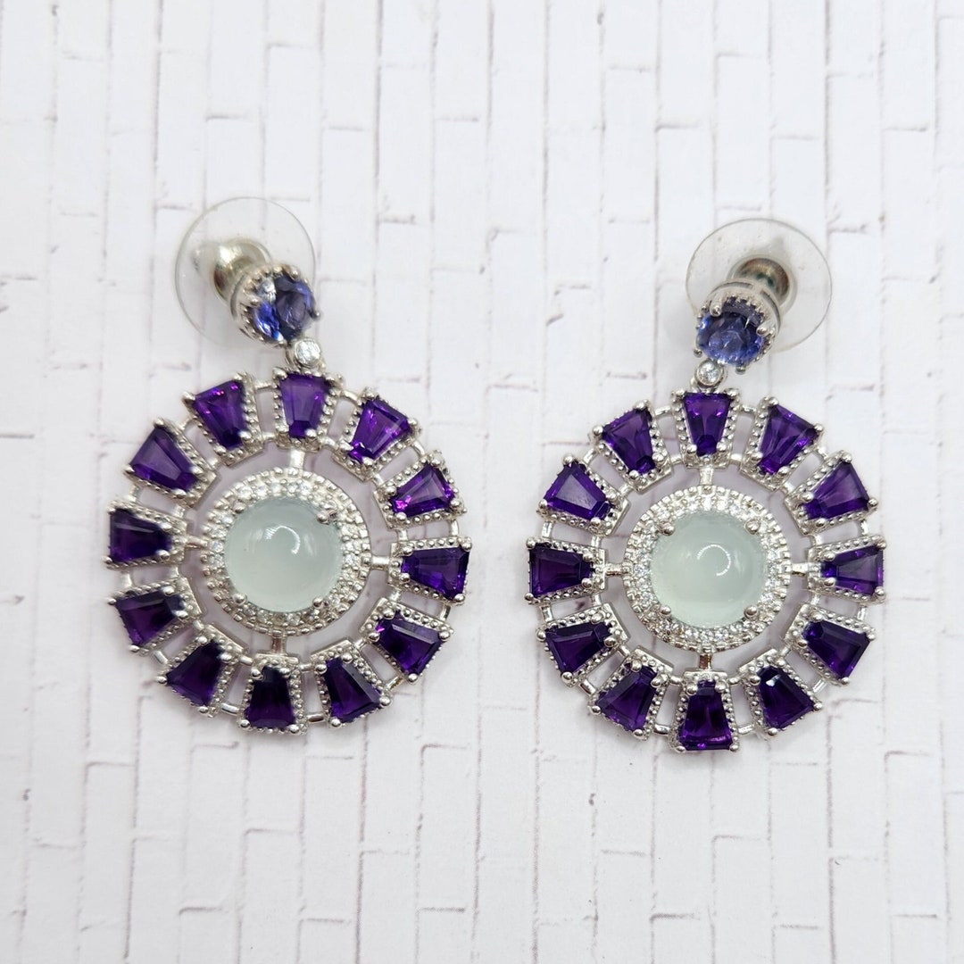 MUSEUM QUALITY Moonstone, Amethyst, Tanzanite and White Zircon Earrings ...