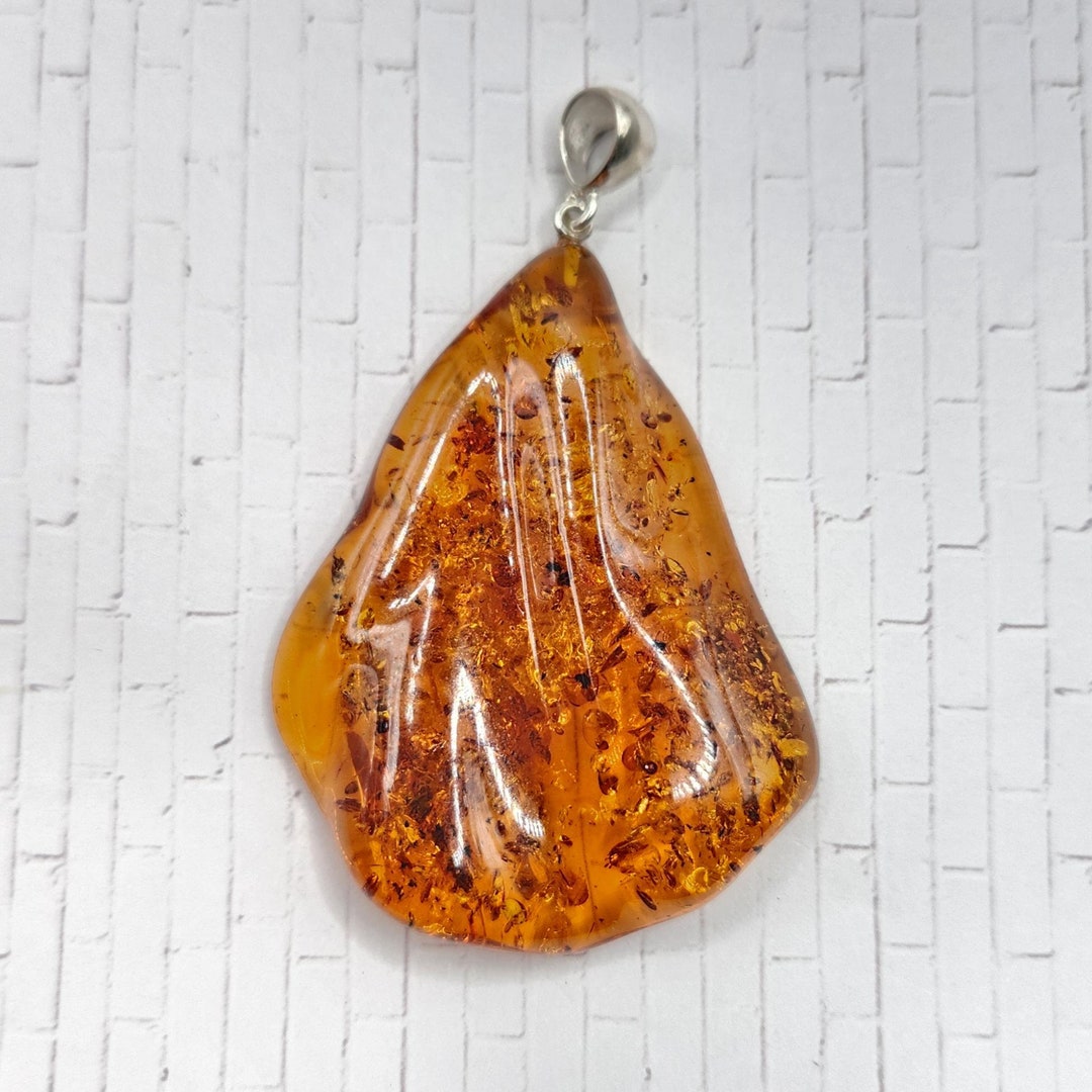 MASSIVE Genuine Amber Freeform Pendant in Sterling Silver - 2.70 ...