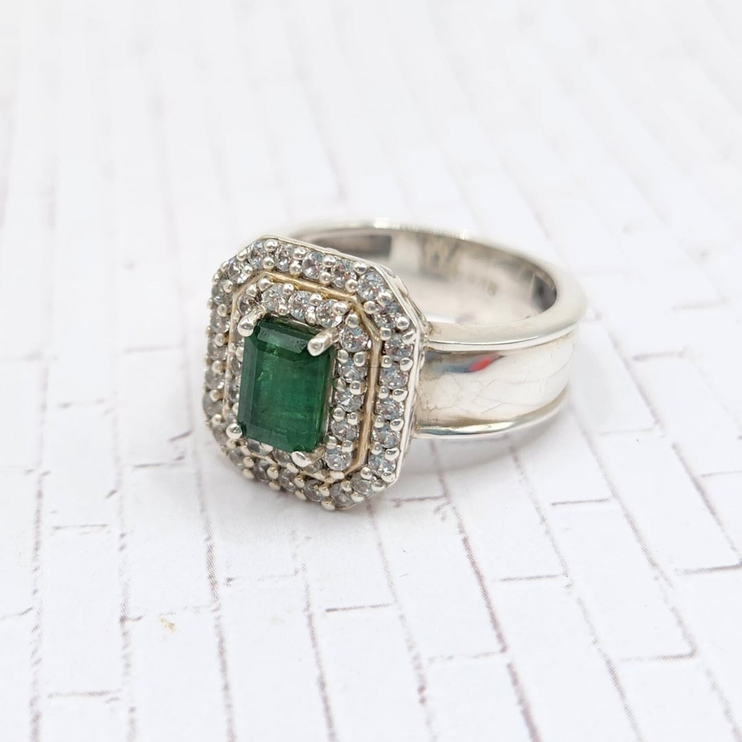 Gems En Vogue Michael Valitutti Emerald and White Zircon Ring in Silver ...