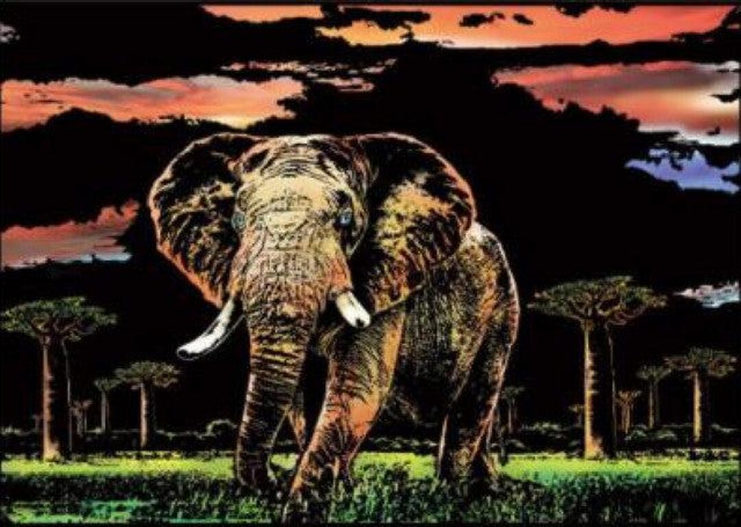 Elephant Scratch Art Painting Craft Kit. Scratch Art Set for Adults ...
