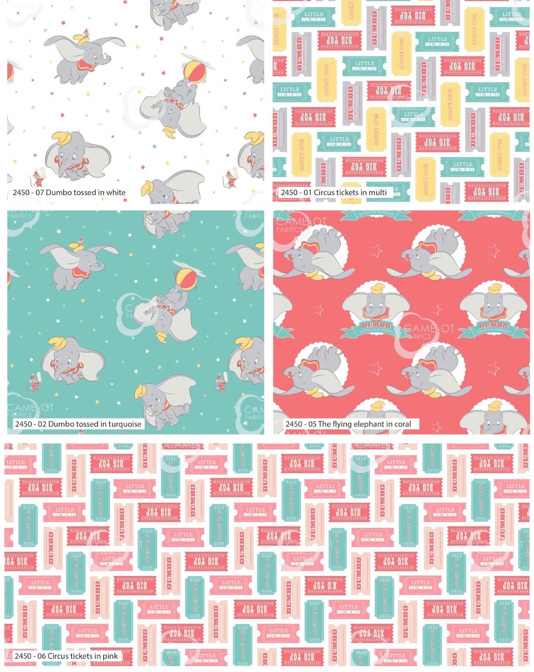 Disney Dumbo Elephant Cotton Fabric Fat Quarters - Official, Licensed ...