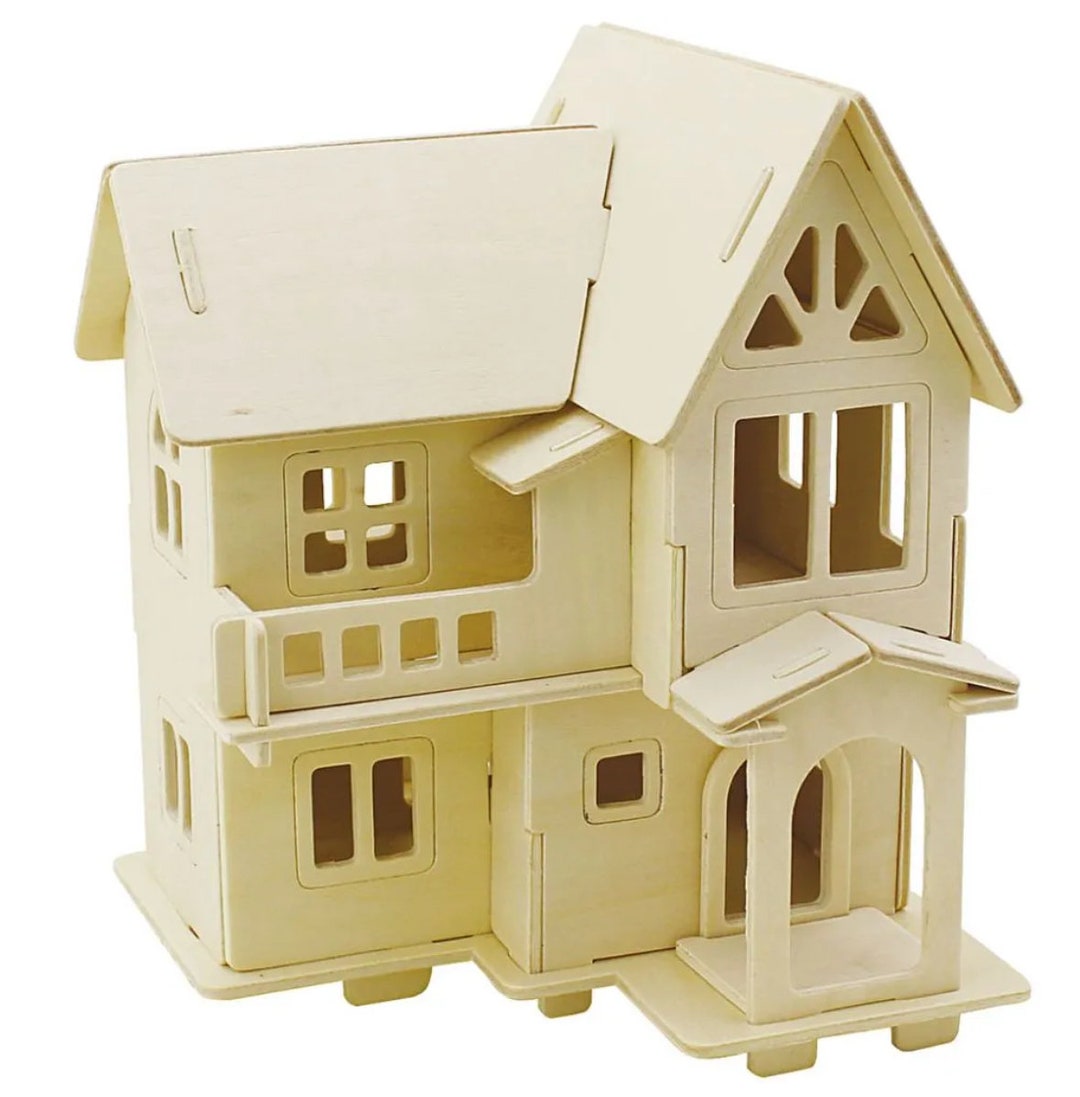 Make a Miniature House, 3D Craft Model Making Kit. Wood Puzzle House ...