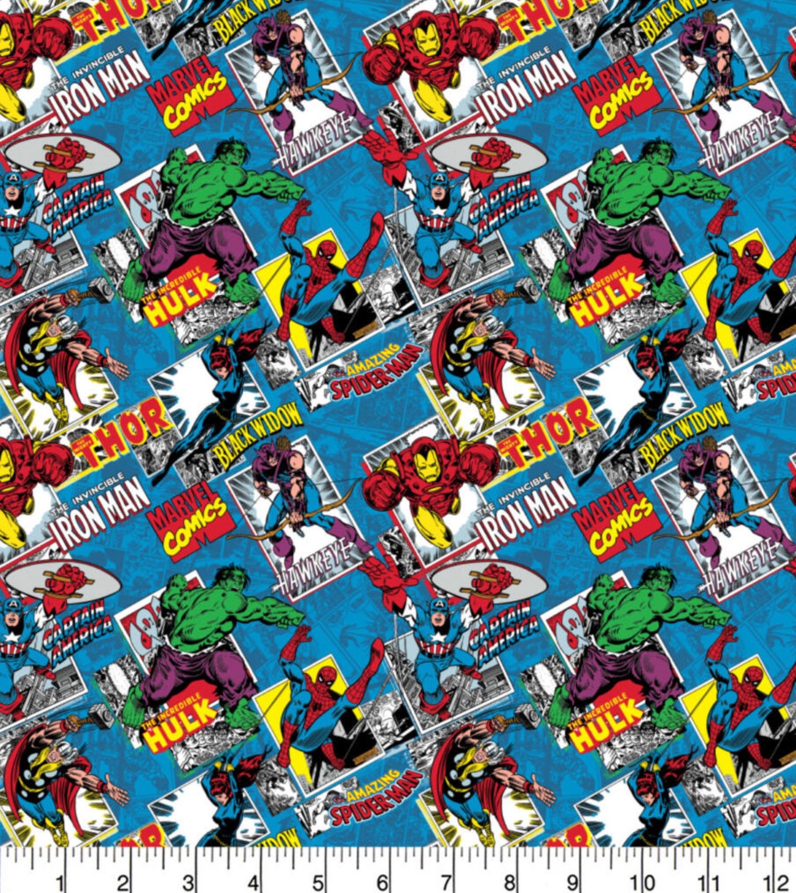 Marvel Comic Burst Blue Fabric - Official, Superhero, 100% Cotton ...