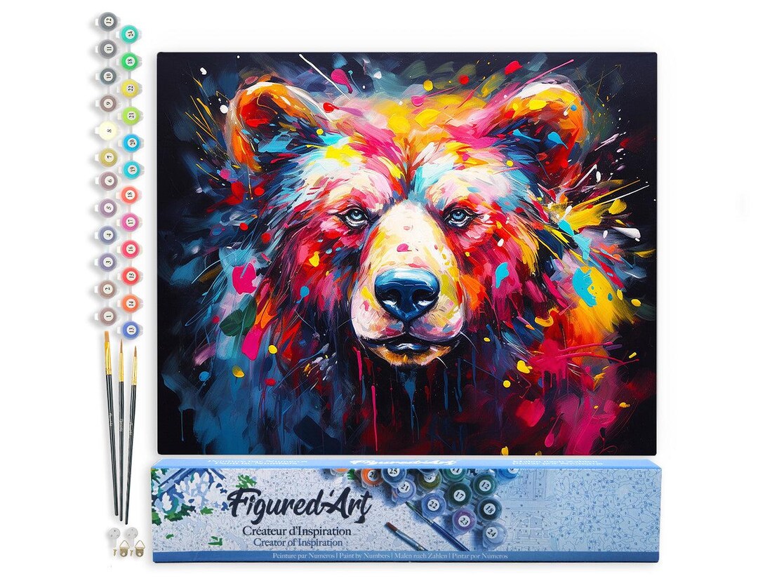 Colourful Bear Abstract Paint by Numbers Kit. Painting Craft Set. Bear ...