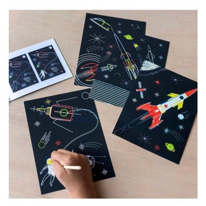 Space Age Scratch Art Kit. Rockets. Outer Space. Craft Kit. Great Gift ...