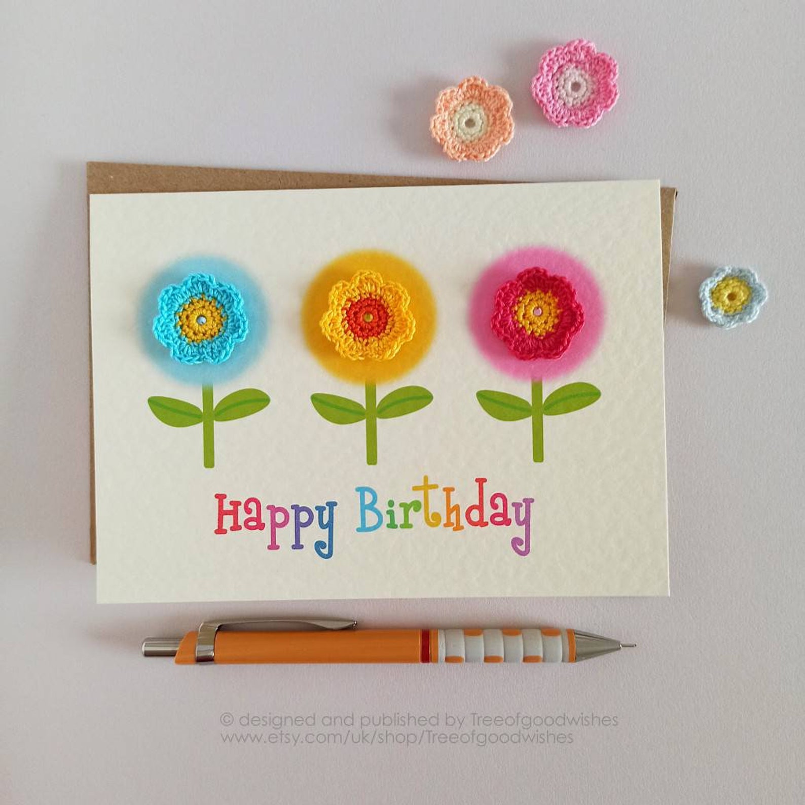 Crochet Birthday Card Handmade Birthday Card for Her - Etsy UK